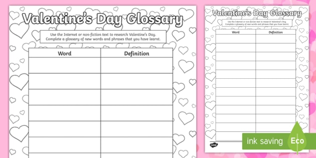 Valentine's Day Glossary Worksheet / Worksheet