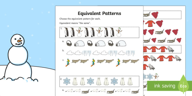 Winter Themed Equivalent Patterns Worksheet / Worksheet