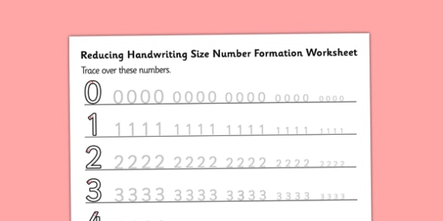 0-10 Reducing Handwriting Size Number Formation Worksheets