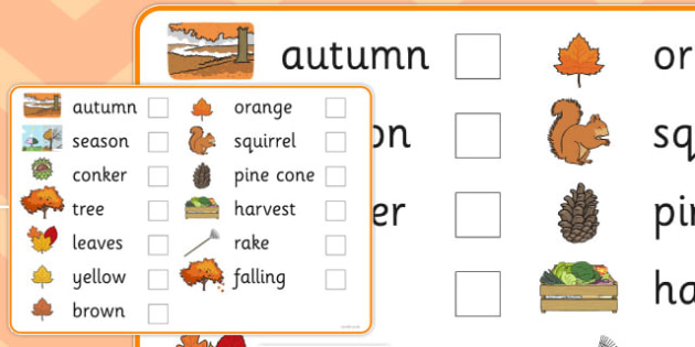 Autumn Pre-Teaching Vocabulary List (teacher made)
