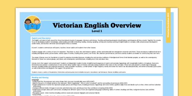 AusVELs Victorian Curriculum Level 1 English Overview - australia