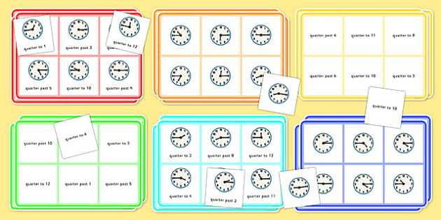 Telling Time Quarter to and Quarter Past Bingo and Lotto Pack