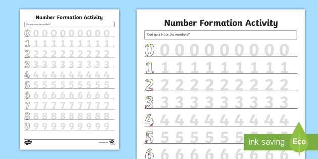 Tracing Numbers Worksheets Number Formation 0 To 9