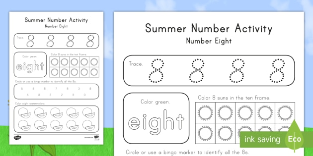 Summer Number Eight Worksheet / Worksheet - Summer, summer season ...