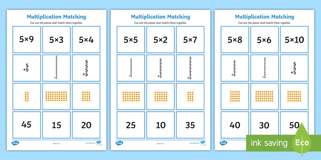 5 Times Table Multiplication Matching Puzzle (Teacher-Made)