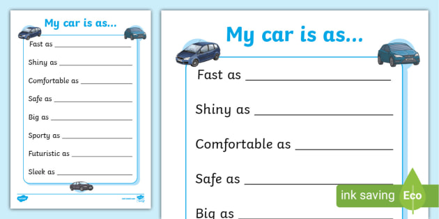 Car Simile Poem Template (Teacher-Made)