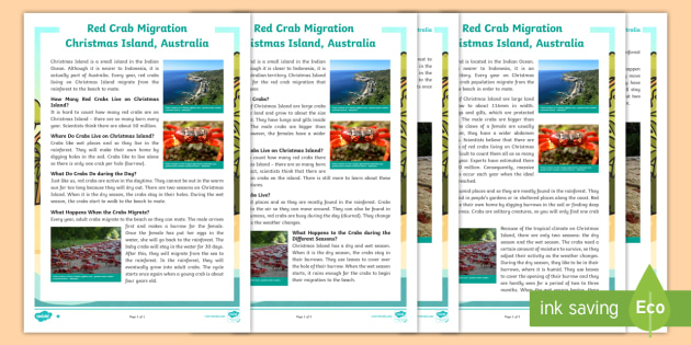 Christmas Island Crab Migration Differentiated Fact File