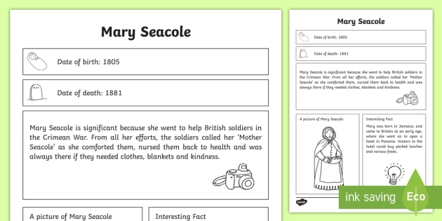 Mary Seacole Significant Individual Fact Sheet - fact sheet