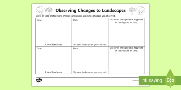 Observing Changes To Landscapes Worksheet / Worksheet