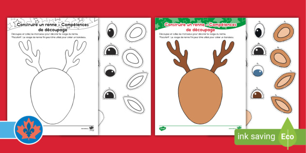 Christmas in Canada Primary Reindeer Cutting Skills French