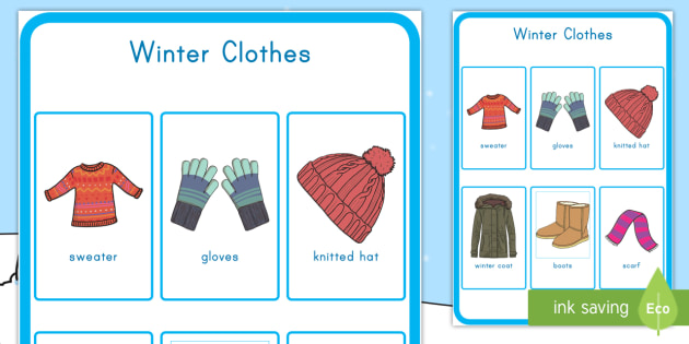 Winter Clothes Poster - winter, clothes, vocabulary, poster