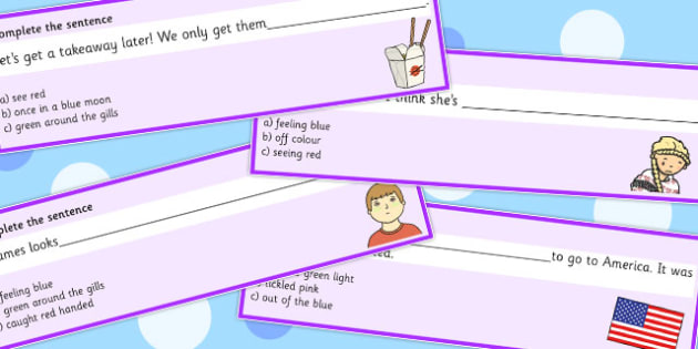 Colour Idioms Complete the Sentence Cards (teacher made)