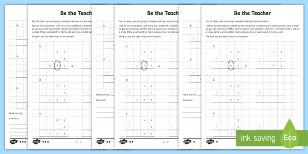 Finding Mistakes in Written Multiplication Calculations Worksheets 2 ...