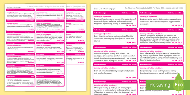 CfE Second Level Modern Languages Experiences and Outcomes Stickers