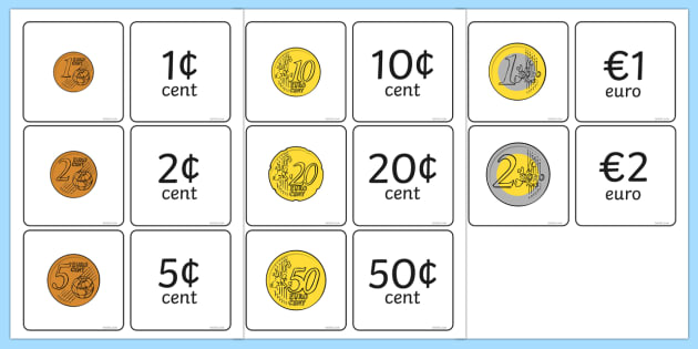 Euro Coin Value Matching Card Activity (teacher made)