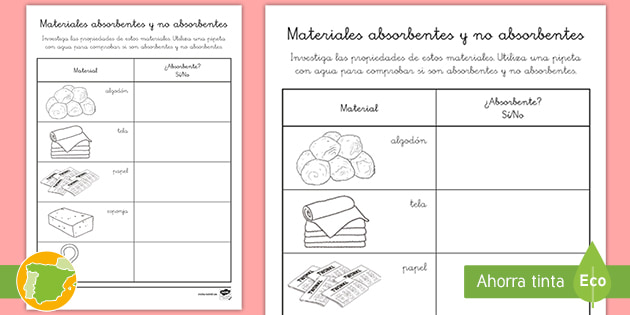 Ficha de actividad: Investigación sobre materiales absorbentes y no