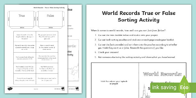 World Records True or False Sorting Activity