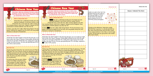 Chinese New Year Reverse Cloze Passage