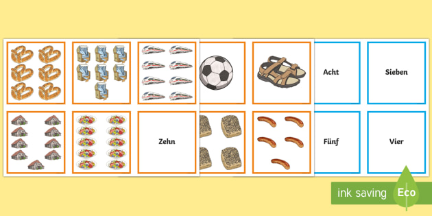 Numbers Zero to Ten Picture and Word Matching Cards German