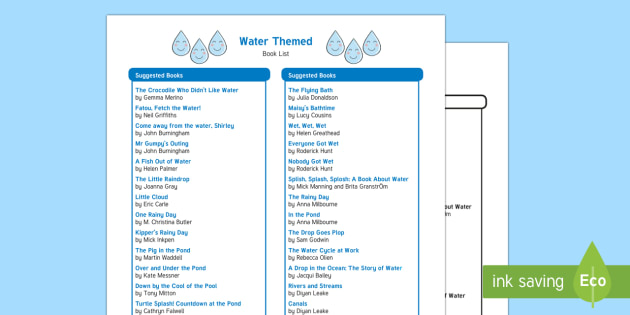 Water Themed Book List (teacher made)