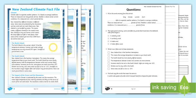 New Zealand Weather and Climate Differentiated Reading Comprehension ...