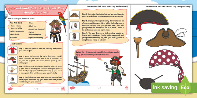 FREE! - International Talk like a Pirate Day -Pirate Handprint Craft
