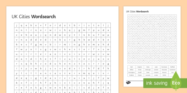 UK Cities Word Search Worksheet / Worksheet - Secondary - Geography