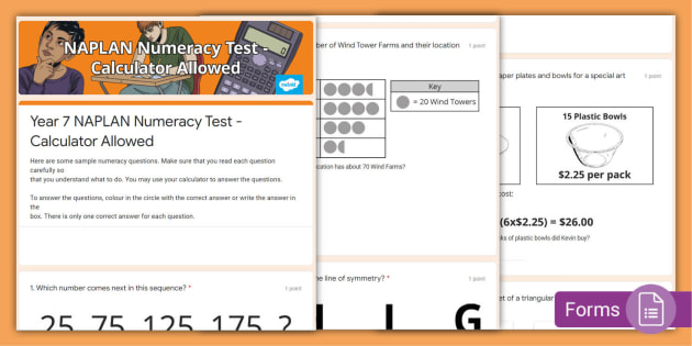Year 7 NAPLAN Practice Test Calculator Allowed - Google Form
