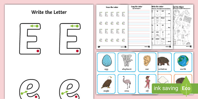 Letter E Handwriting Worksheets - F-2 - Handwriting Resource