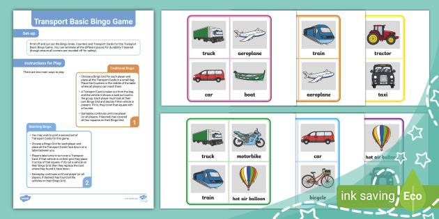 Transport Basic Bingo Game (Teacher-Made)