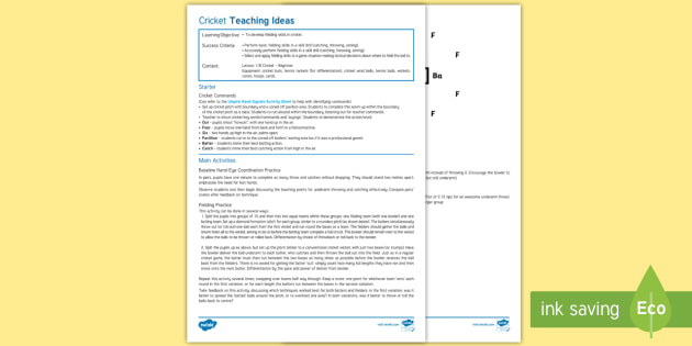 Cricket 1: Fielding Skills Lesson Ideas (teacher made)