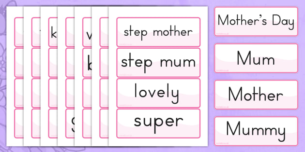 Mothers Day Word Cards - word cards, flash cards, visual aid