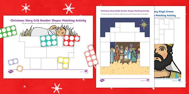 👉 Christmas Story Number Shape Matching Activities Resource Pack