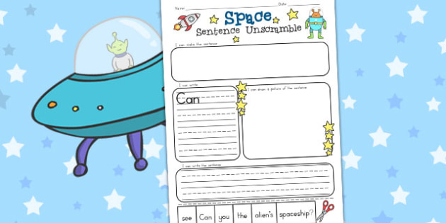 FREE! - Space Sentence Unscramble Worksheets (teacher made)
