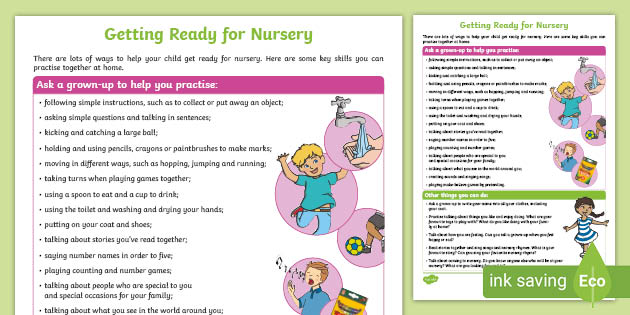Getting Ready for Kindergarten/Pre-School: Information Sheet