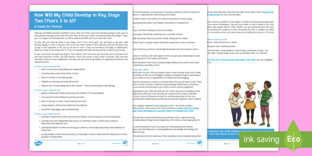 How Your Child Develops in Key Stage Two Parent and Carer Information Sheet