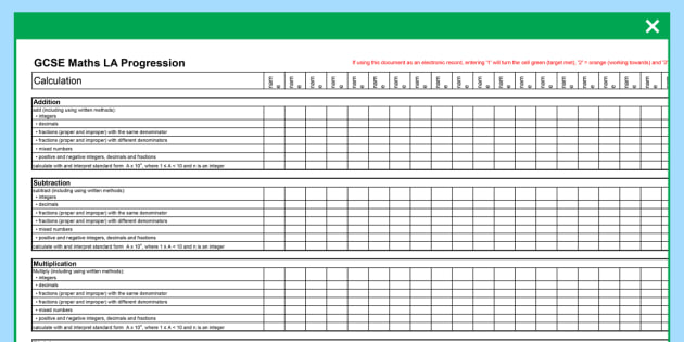 GCSE Maths Foundation Progression Spreadsheet (teacher made)