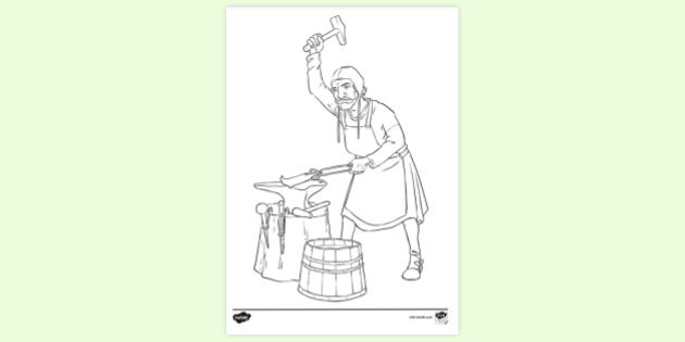 FREE! - Saxon Blacksmith Colouring Sheet | Colouring Sheets | Twinkl