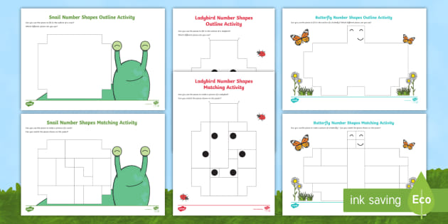 * NEW * Minibeast-Themed Number Shape Matching and Outlines Activity Pack