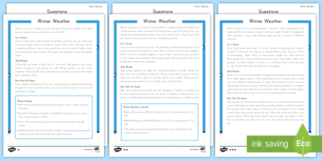 Winter Weather Differentiated Reading Comprehension Activity
