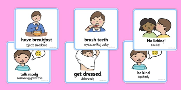 SEN Communication Cards Daily Routine Boy Polish Translation