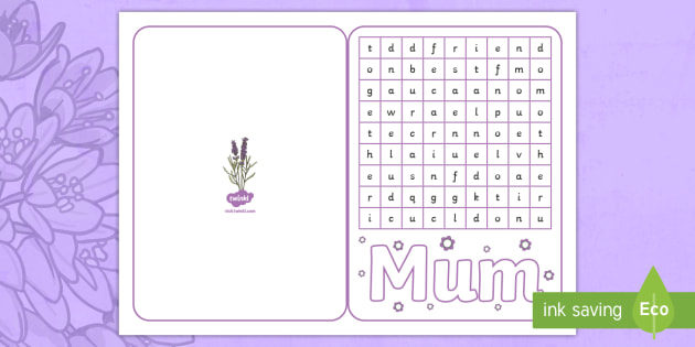 Lovely Mother's Day Word Search Card (teacher made)