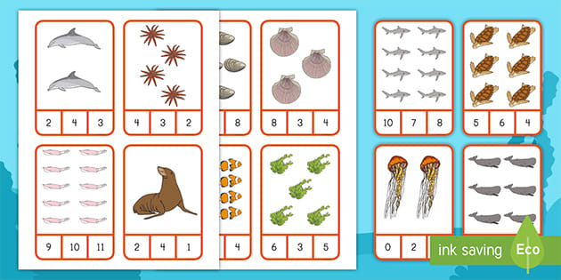 Ocean Counting to 10 Clip Cards (teacher made)