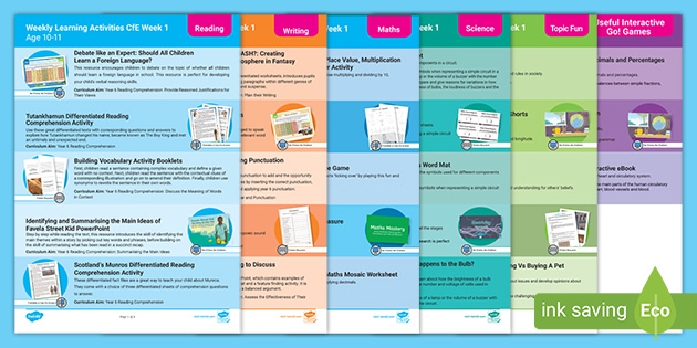 Weekly Learning Activities Pack CfE Week 1 Age 10-11