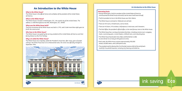 Intro To The White House Information Sheet | Twinkl