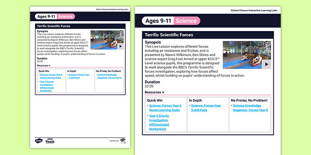 BBC Teach | Live Lesson and Resources - Science - Forces - Ages 9-11