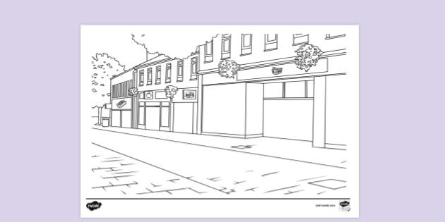 FREE! - town centre street shops Colouring | Colouring Sheets