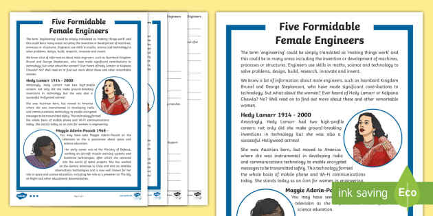 Female Engineers Differentiated Reading Comprehension Activity