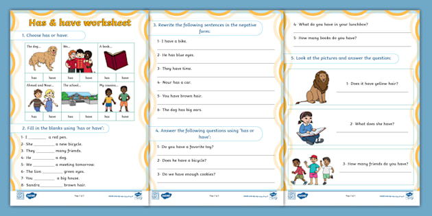 Has And Have Worksheet Has Or Have Worksheets | Grammar Skills