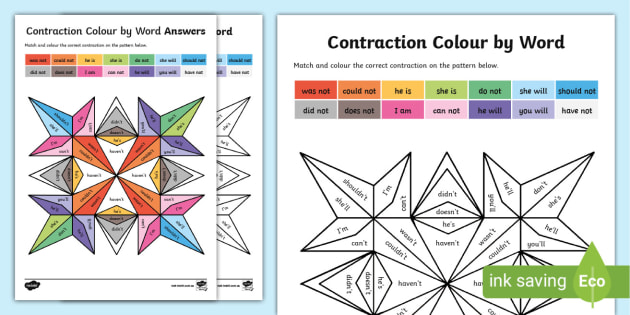 Contraction Colour by Word 3 - 6 | English Grammar | Twinkl